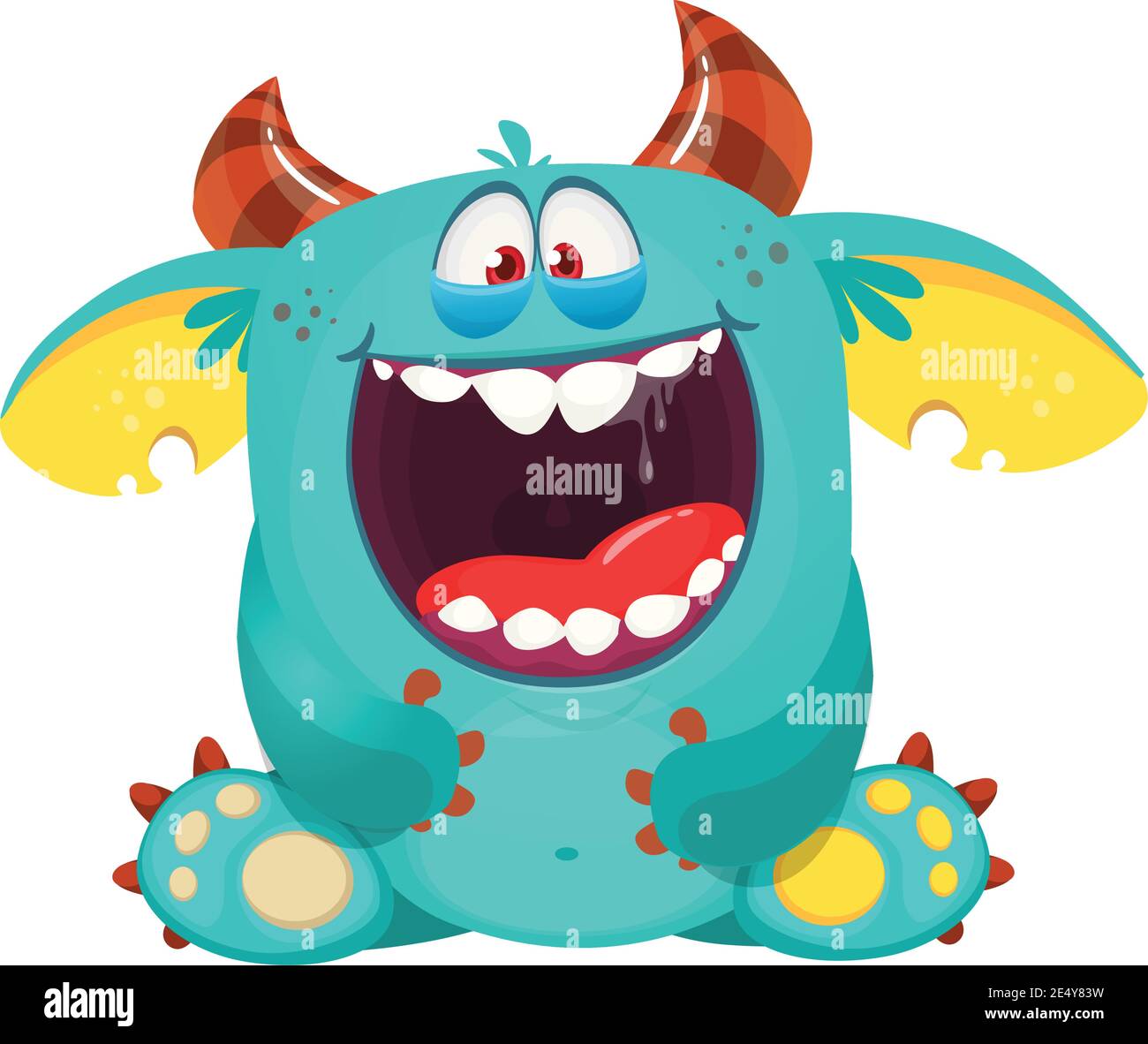 Happy cartoon monster. Laughing monster face emotion. Halloween vector ...