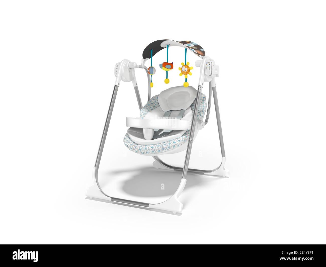 3d rendering baby rocking chair with toys on metal legs white ...