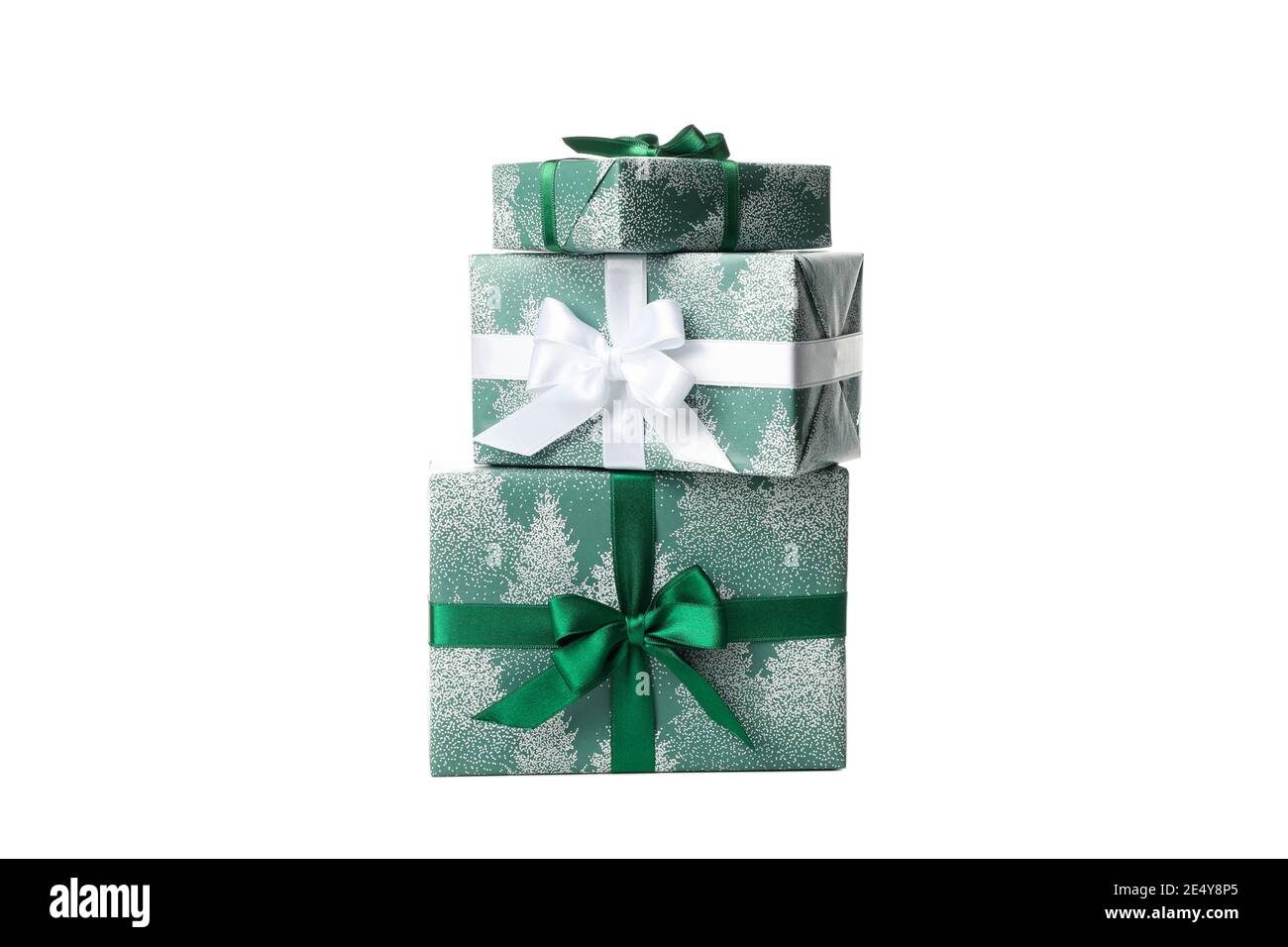 Beautiful Christmas boxes with bow isolated on white background Stock ...