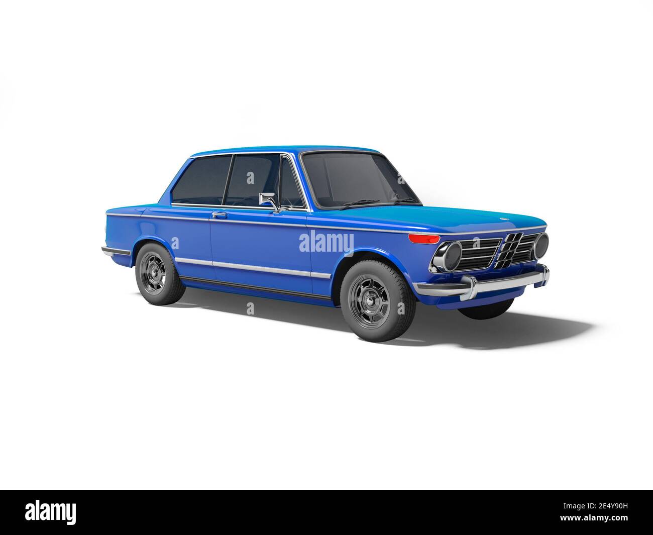 3D rendering blue classic car with tinted windows on white background ...