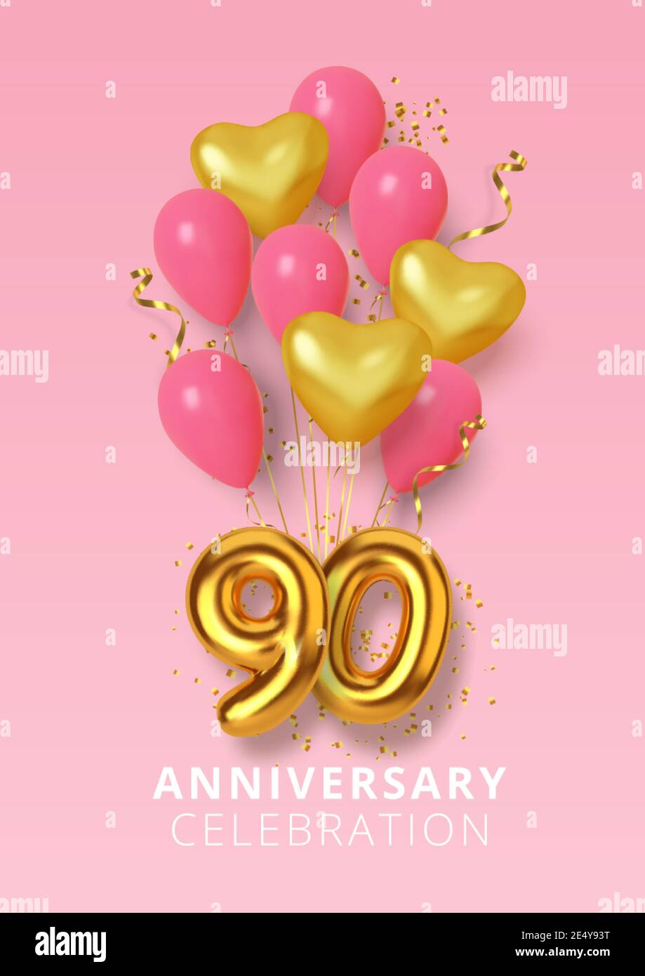 90th Anniversary celebration Number in the form heart of golden and ...