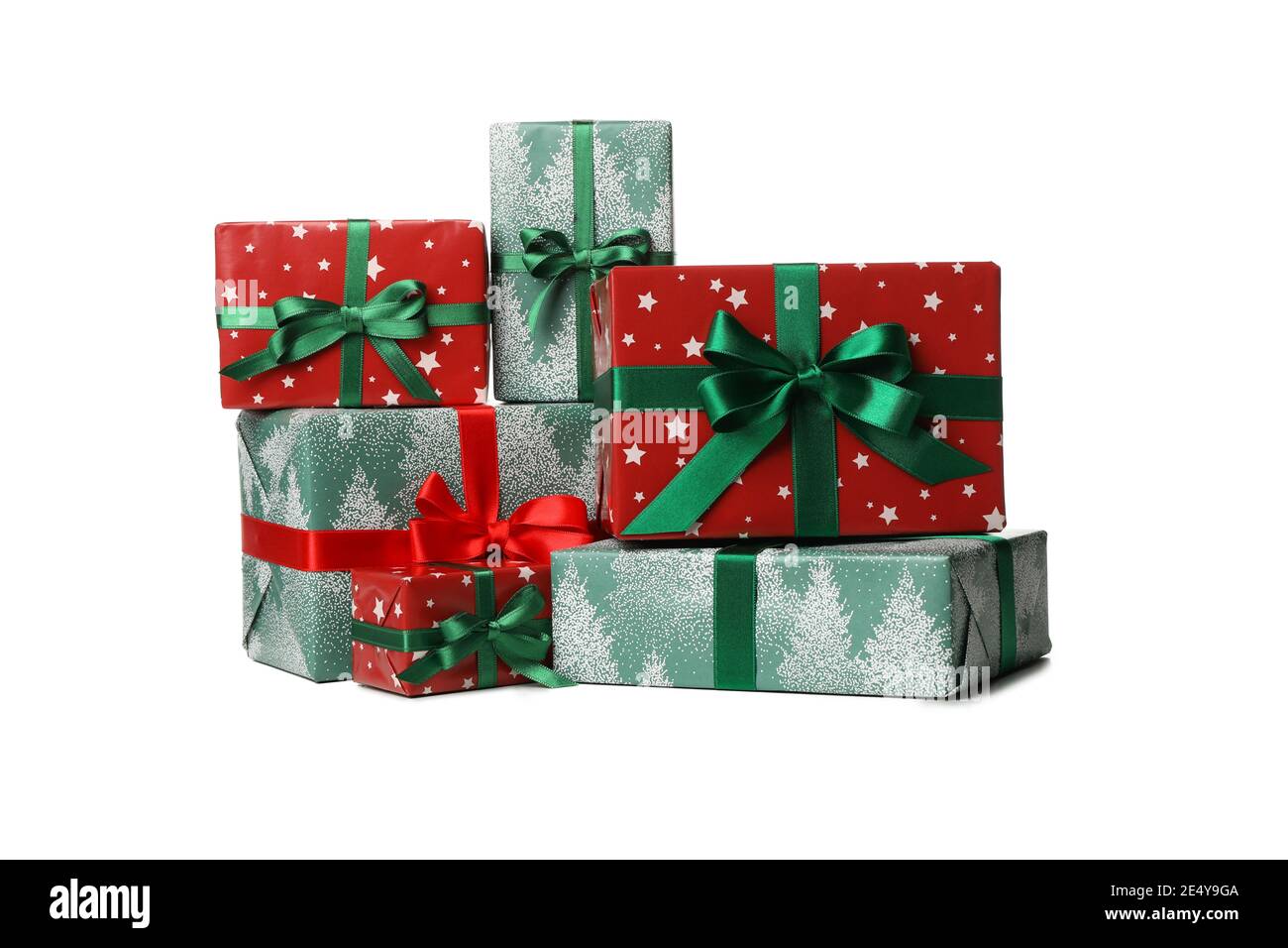 Beautiful Christmas boxes with bow isolated on white background Stock ...