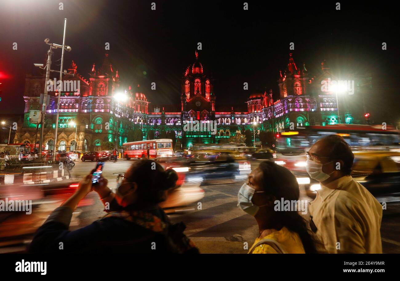 Illuminated chhatrapati shivaji maharaj terminus hi-res stock ...