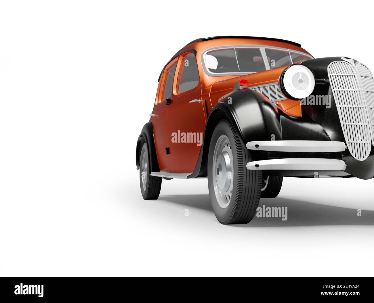 3D rendering classic retro car front red on white background with ...