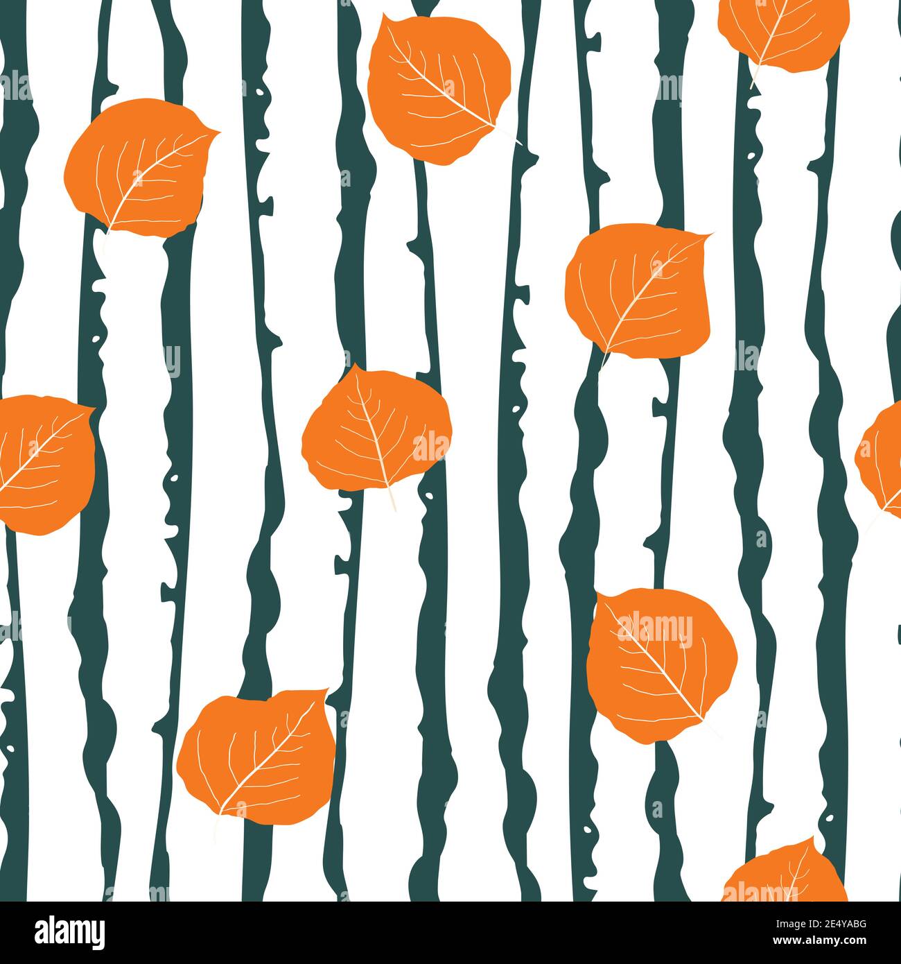 Orange aspen leaf forest seamless vector pattern background. Beautiful ...