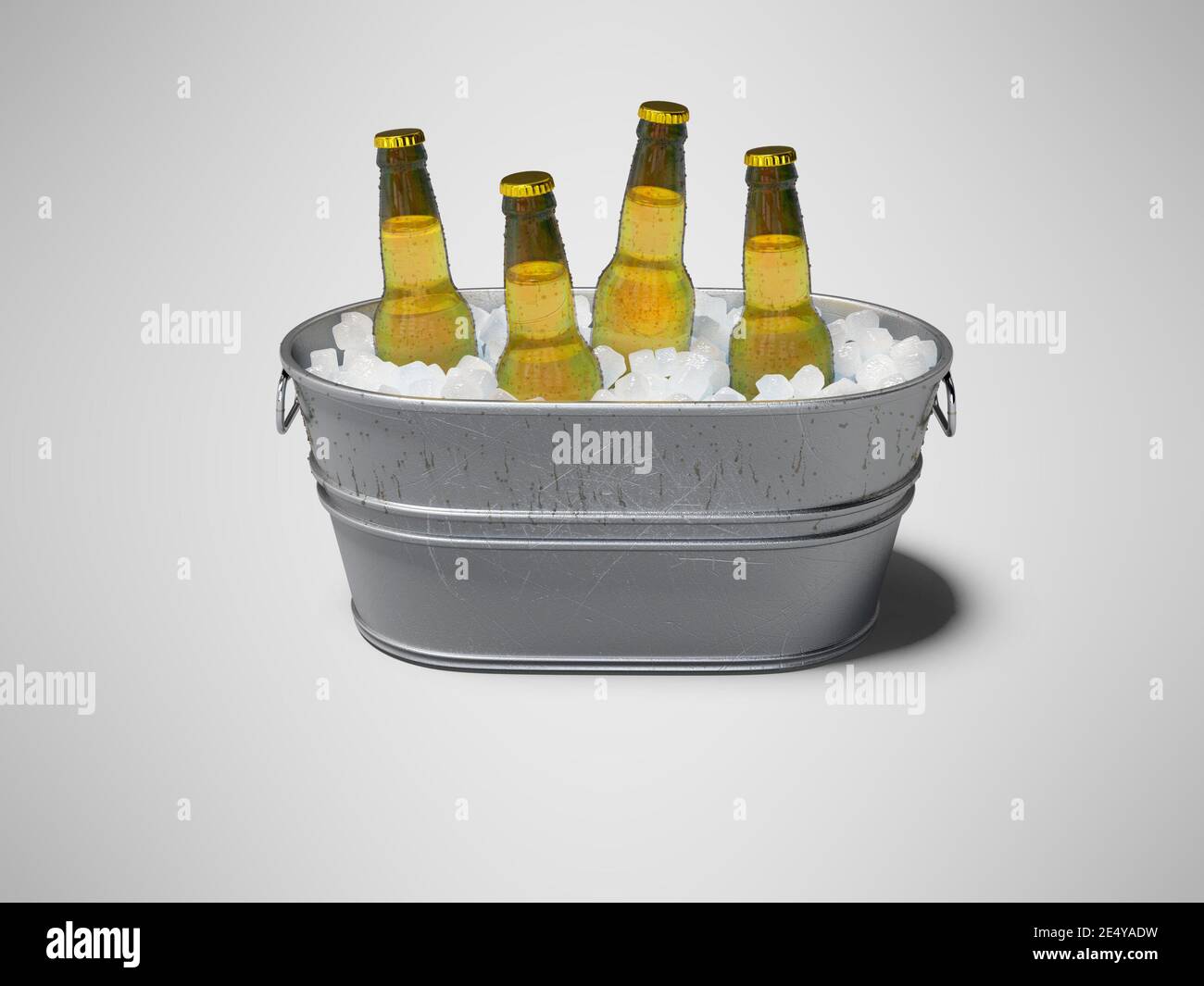 3d rendering concept of chilled alcohol in bucket with ice on gray ...