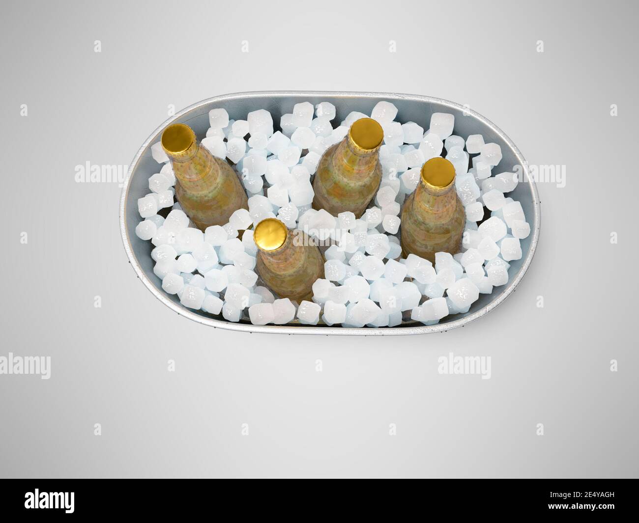 3d rendering concept of chilled cider bottle in an ice bucket on gray ...