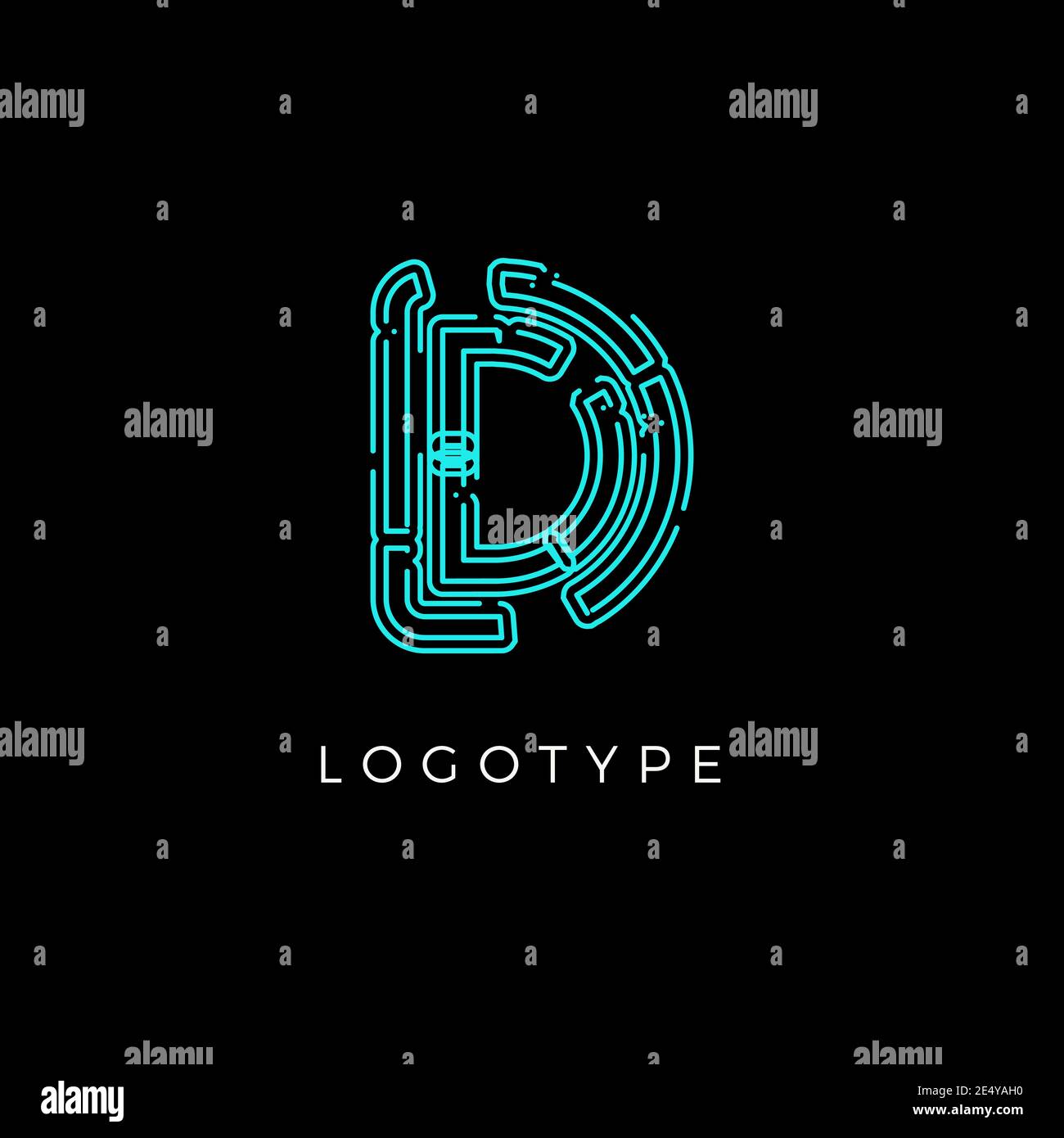 Cyber letter D for digital technology logo concept. Contour circuit ...
