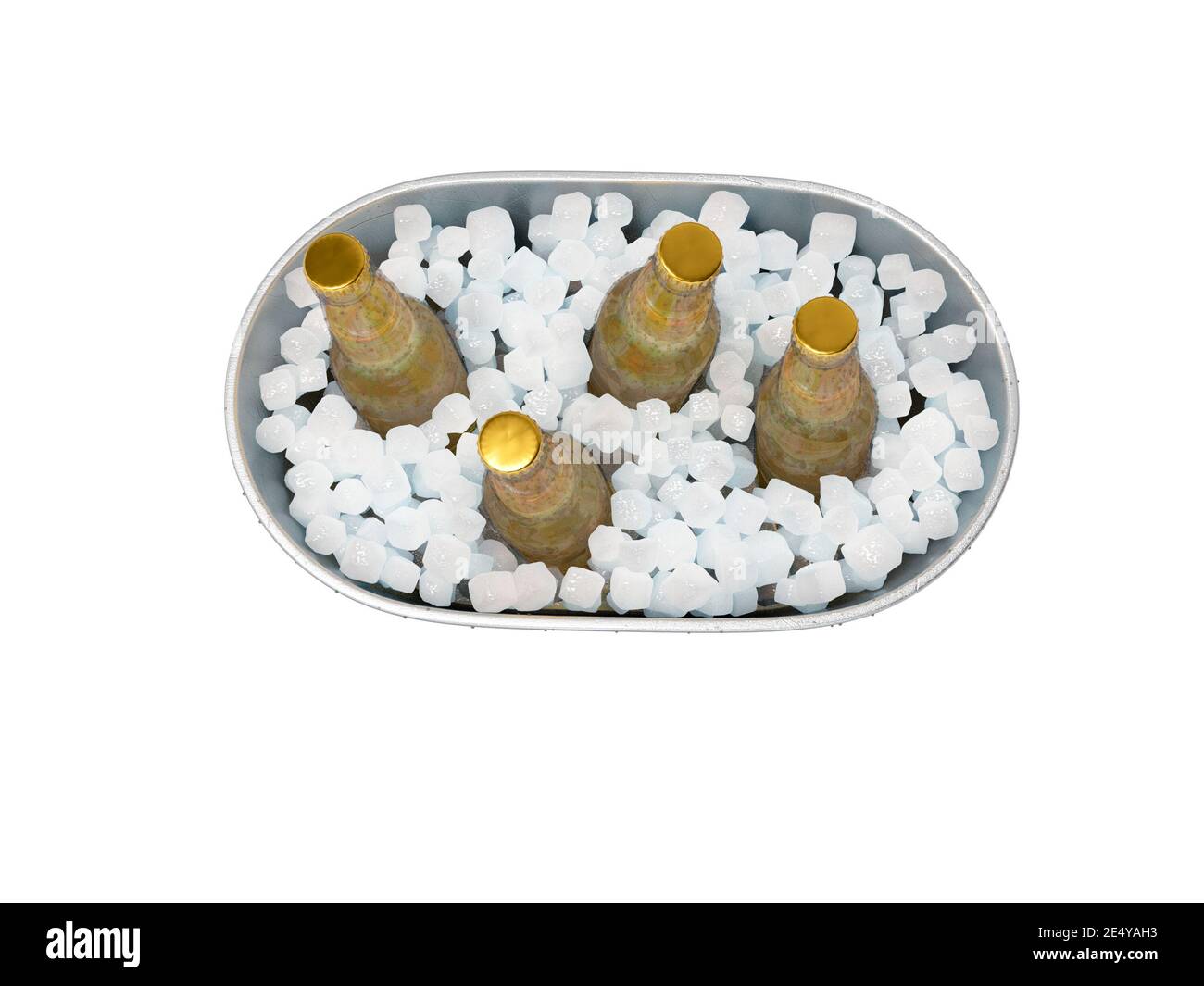 3d rendering concept of chilled cider bottle in an ice bucket on white ...