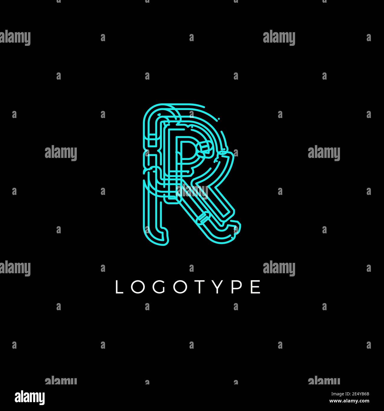Cyber letter R for digital technology logo concept. Contour circuit ...