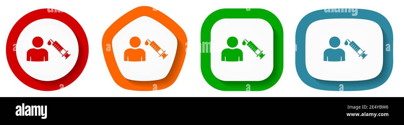 Vaccination vector icon set, flat design buttons on white background ...