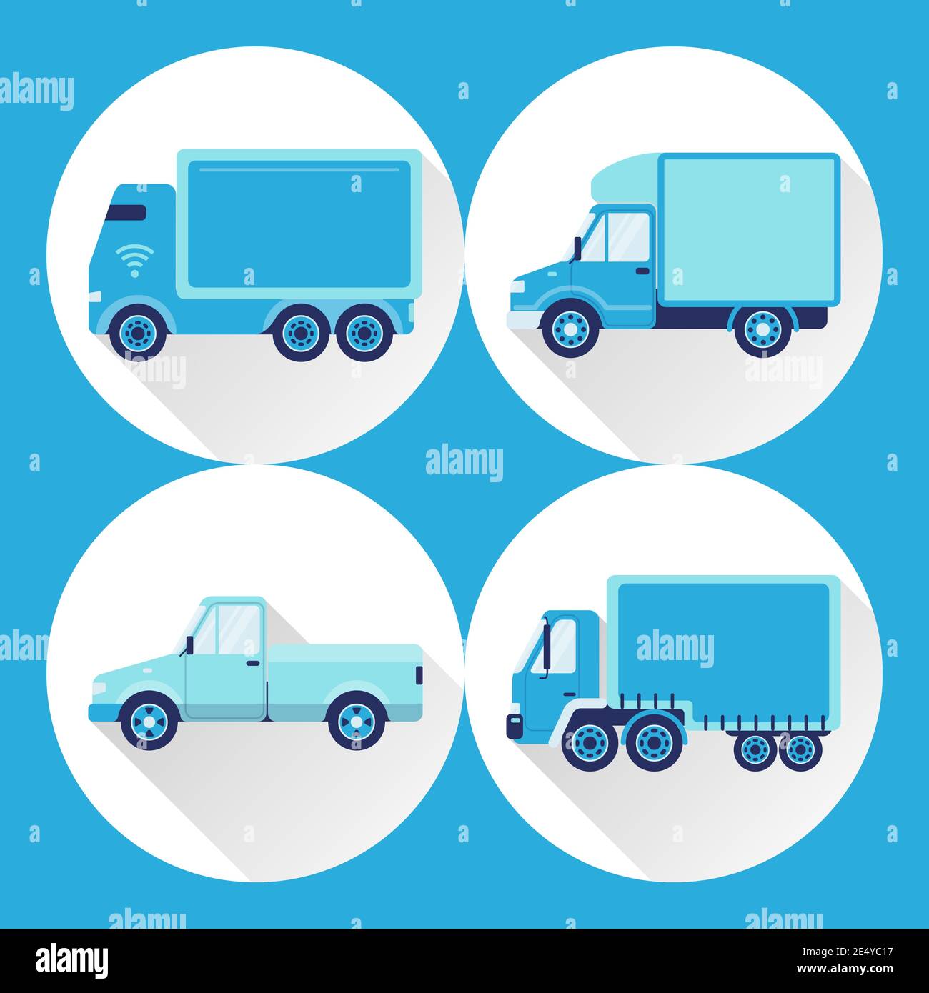 Set of truck icons in flat style with long shadow. Collection of cargo ...