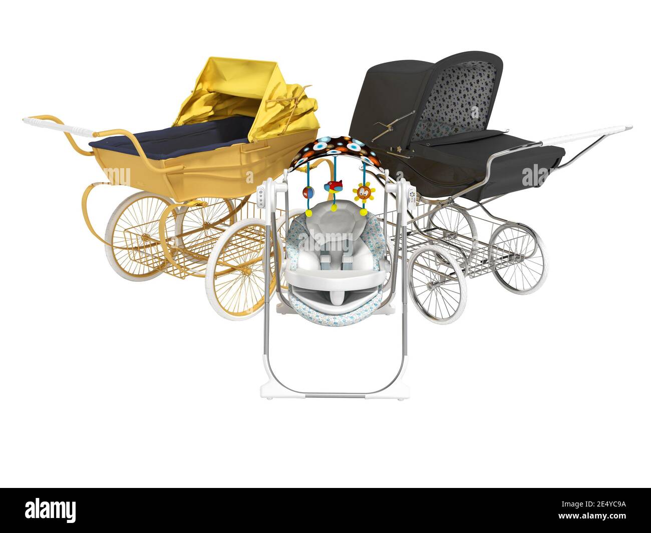 3d rendering concept yellow and black baby strollers for child with ...