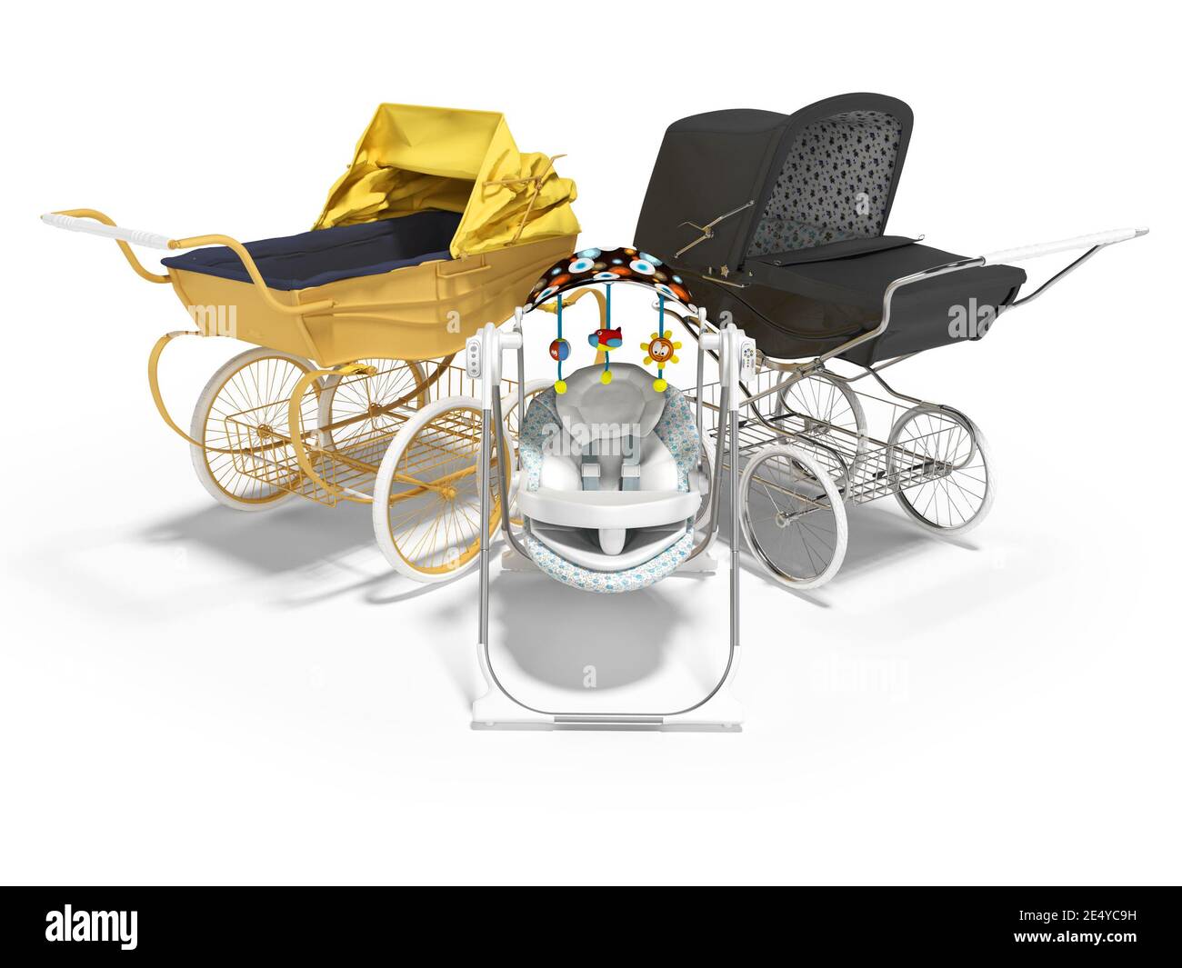 3d rendering concept yellow and black baby strollers for child with ...