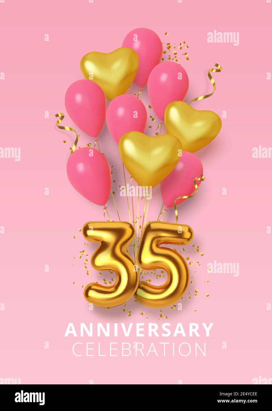 35th Anniversary celebration Number in the form heart of golden and ...