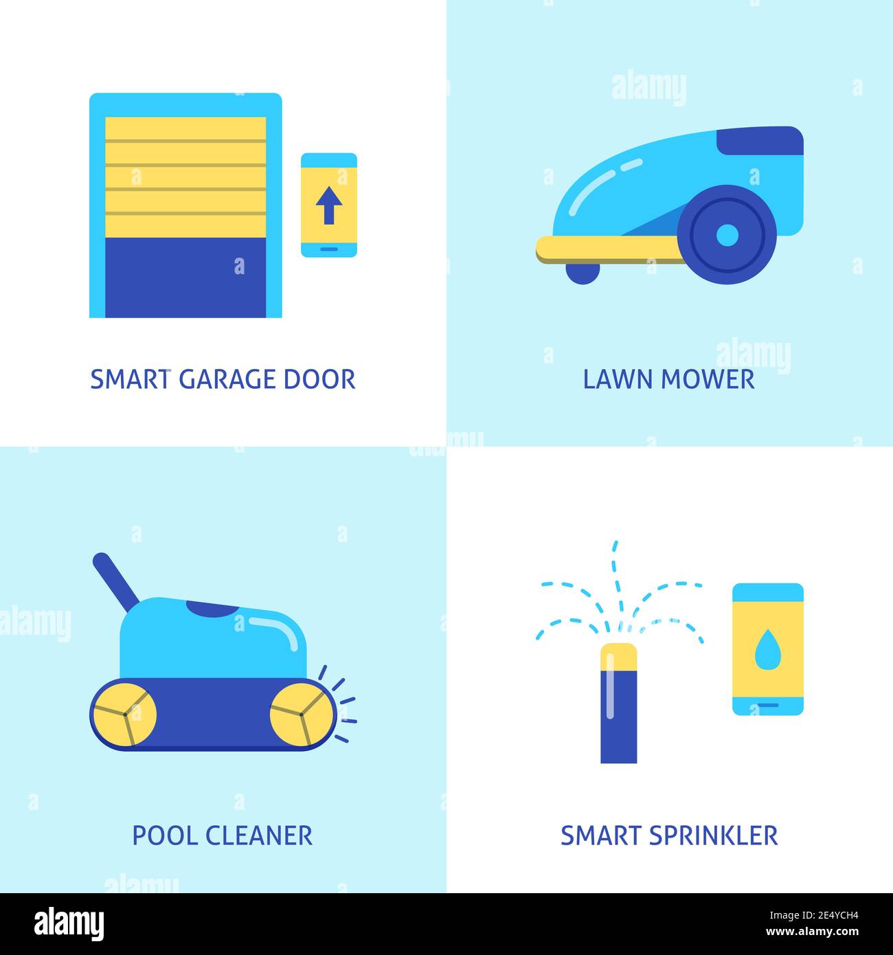 House and garden automation icon set in flat style. Remote controlled ...