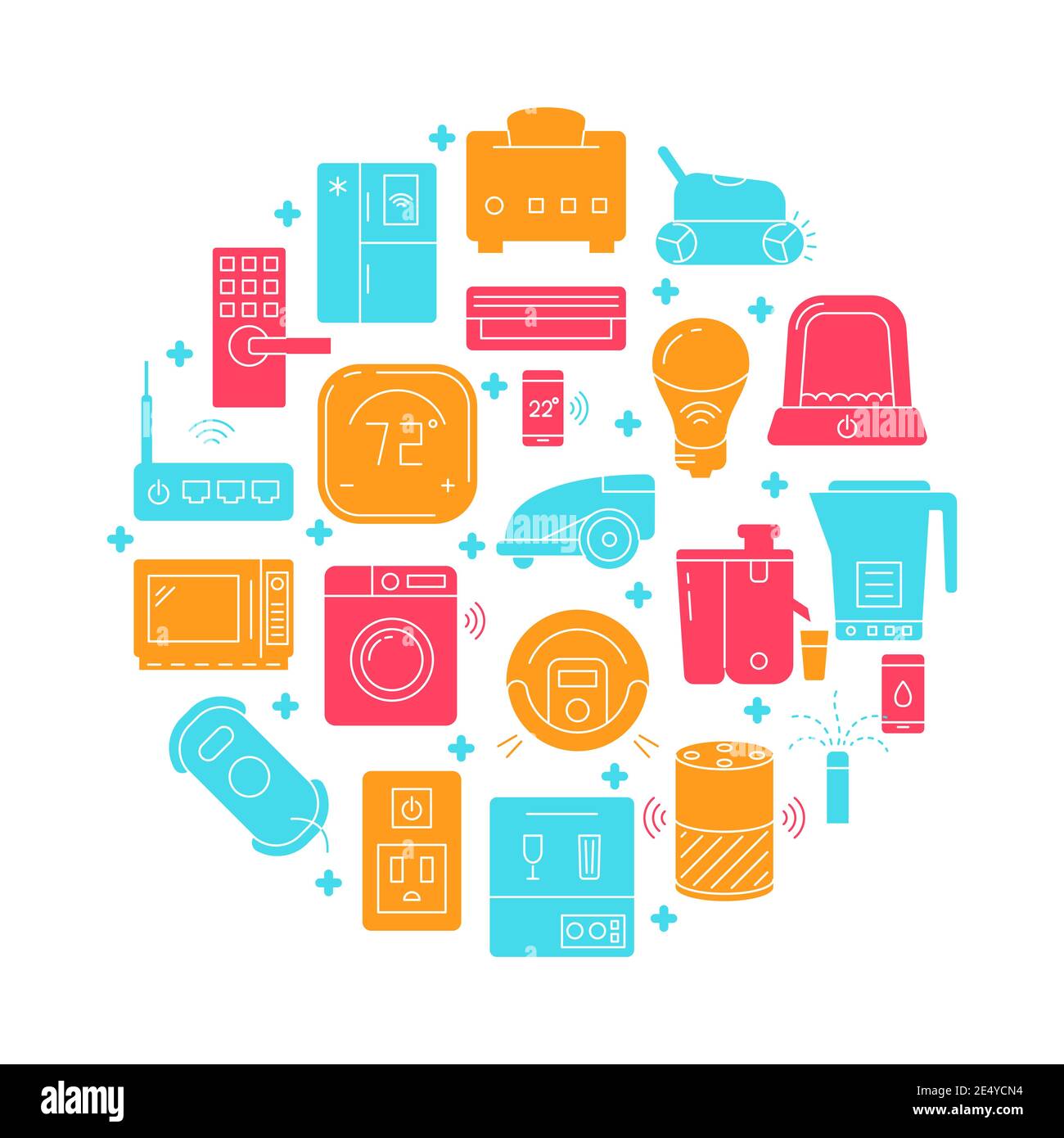 Smart home round concept poster template in flat style. Banner with ...