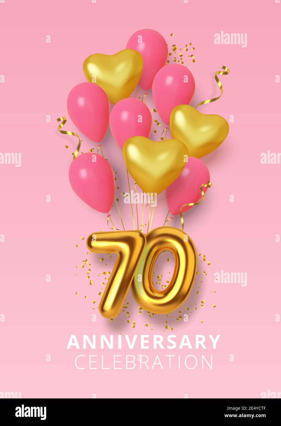 70th Anniversary celebration Number in the form heart of golden and ...
