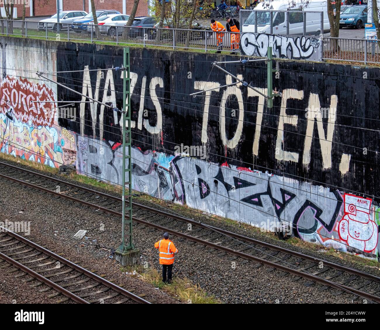 Kill Nazis graffiti next to railway tracks in Prenzlauer Berg,Berlin ...