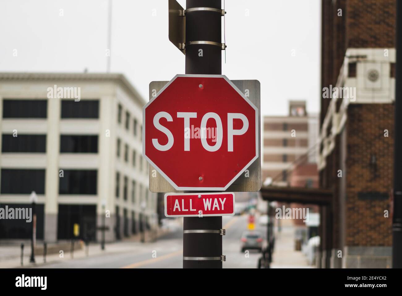 Selective focus of a red stop sign outdoors Stock Photo - Alamy