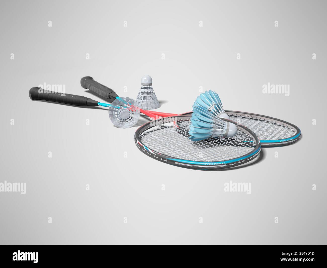 3d rendering of badminton racket with shuttlecocks for adults on gray ...