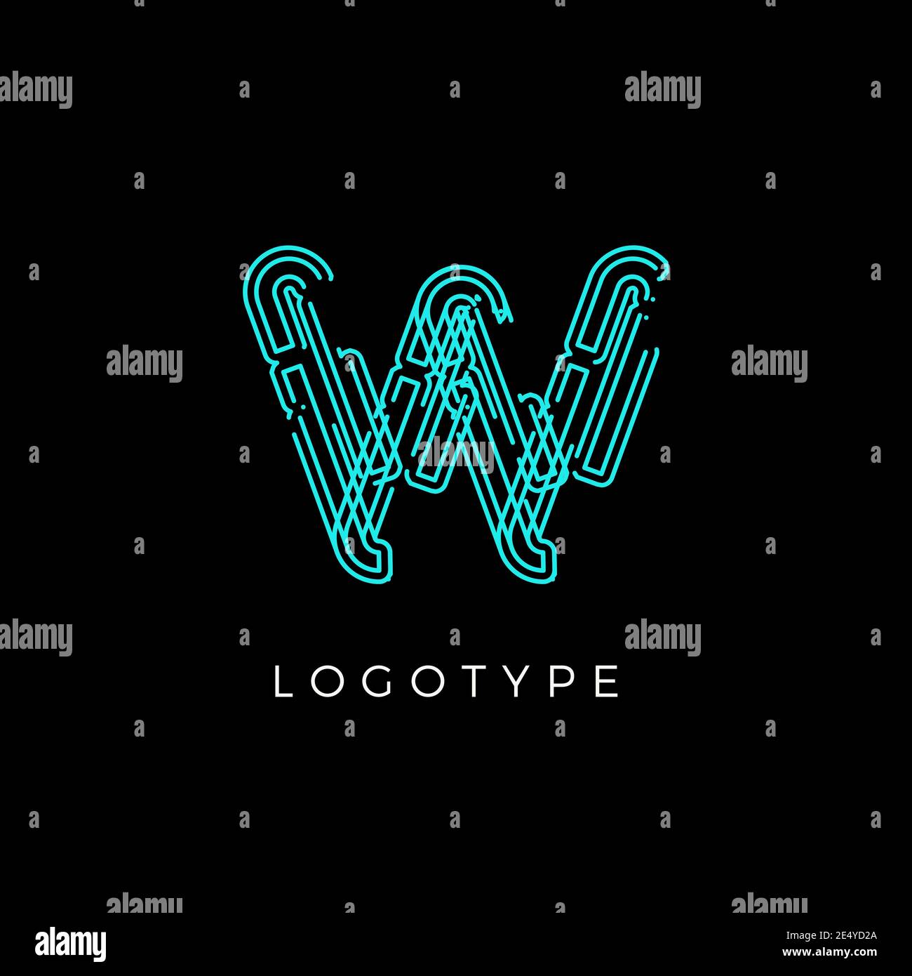 Cyber letter W for digital technology logo concept. Contour circuit ...