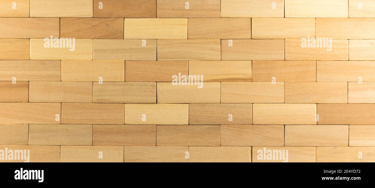 Wooden wall from block stacks, wooden pegs texture banner photo Stock ...