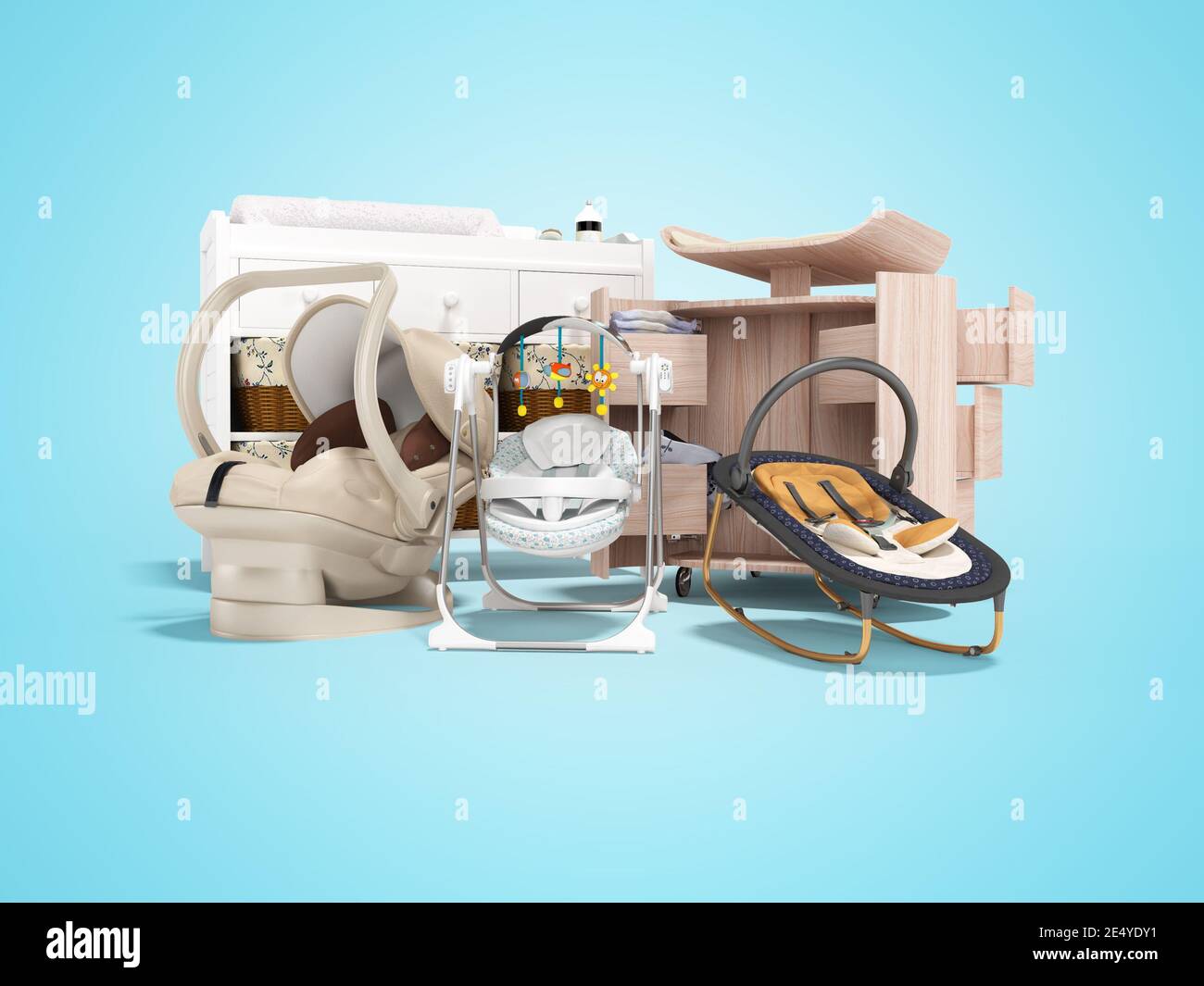 3d rendering of group of furniture for baby changing table chair for ...