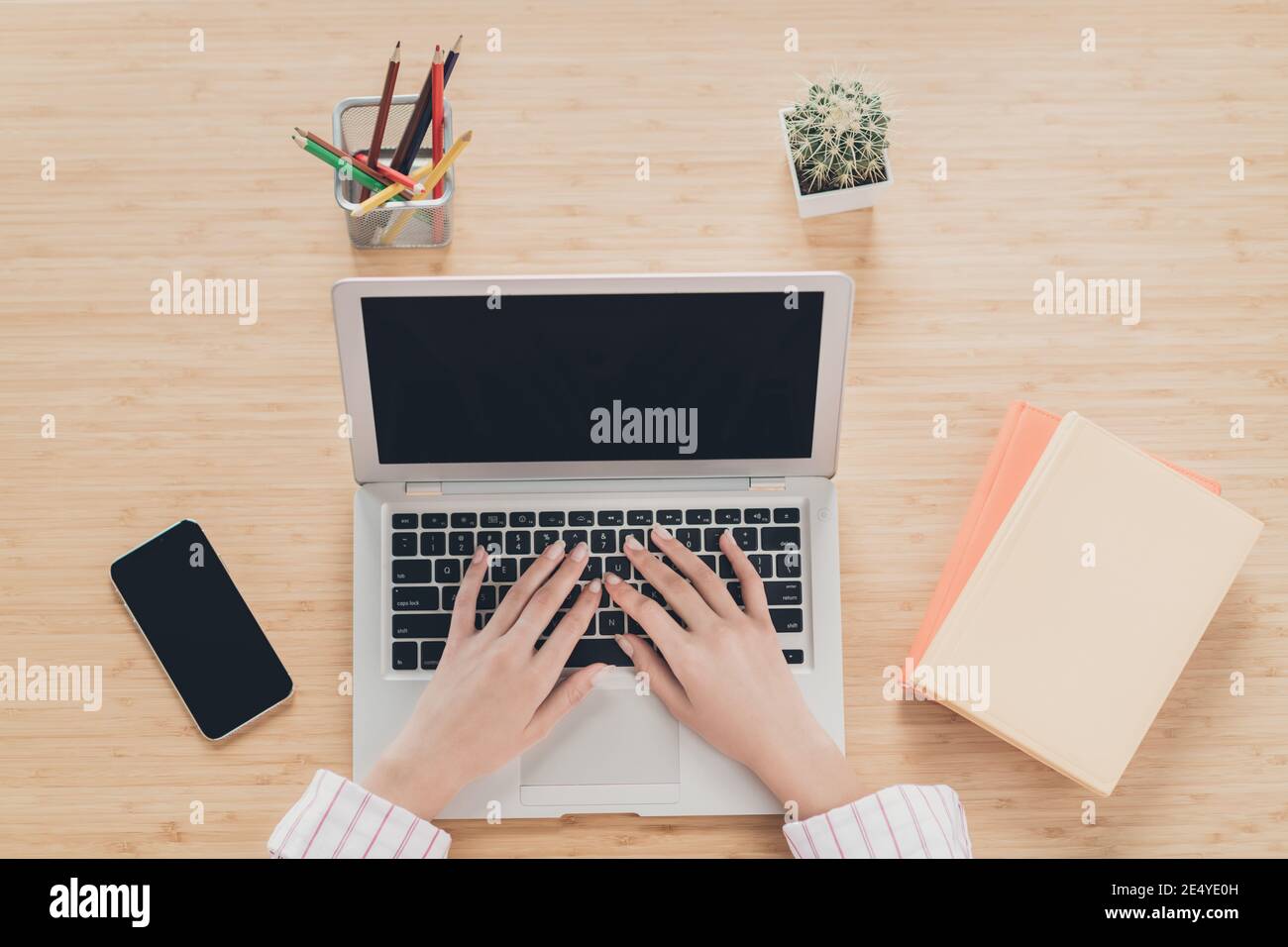 Cropped top above high angle view photo portrait concept of female ...