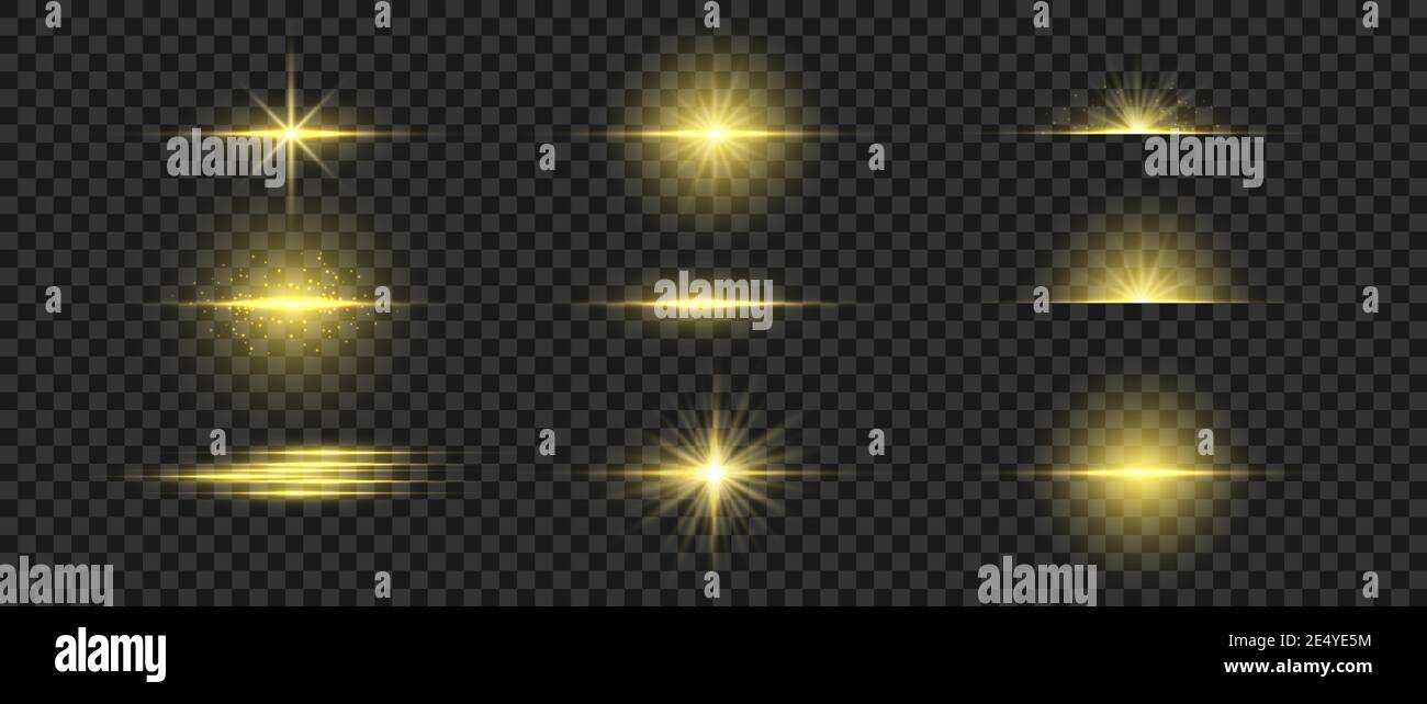 Golden glowing light. Gold glow flash with sparcle. Vector sunrise ...
