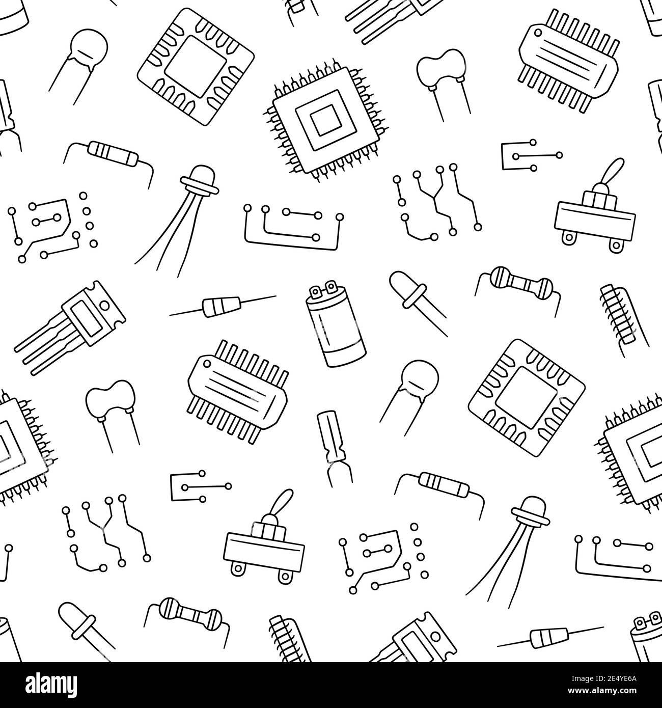 Seamless pattern from electrical components. Microchip, diode ...