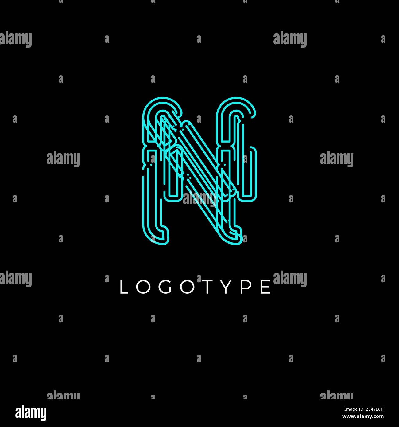 Cyber letter N for digital technology logo concept. Contour circuit ...