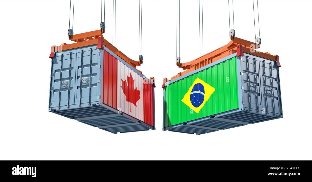 Freight containers with Brazil and Canada flag. 3D Rendering Stock ...