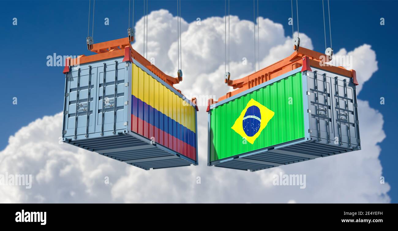 Freight containers with Brazil and Colombia flag. 3D Rendering Stock ...