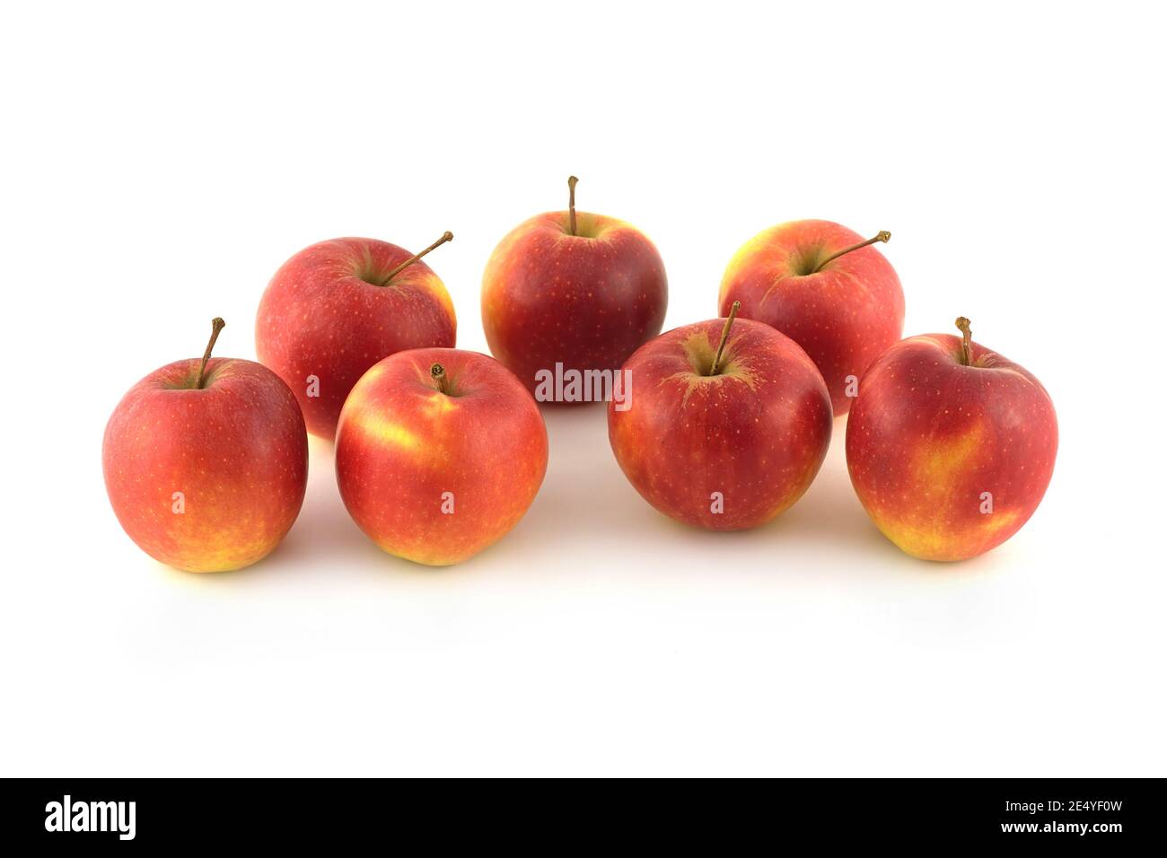 Seven ripe red apples studio shot isolated on white background front ...