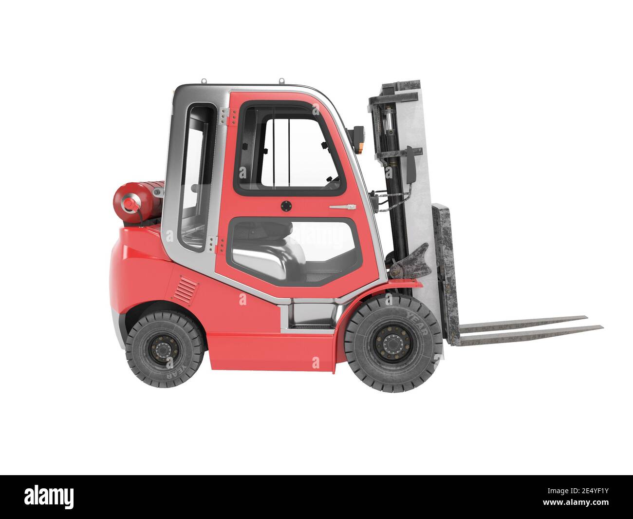 3d rendering red side view gas forklift for warehouse side view on ...