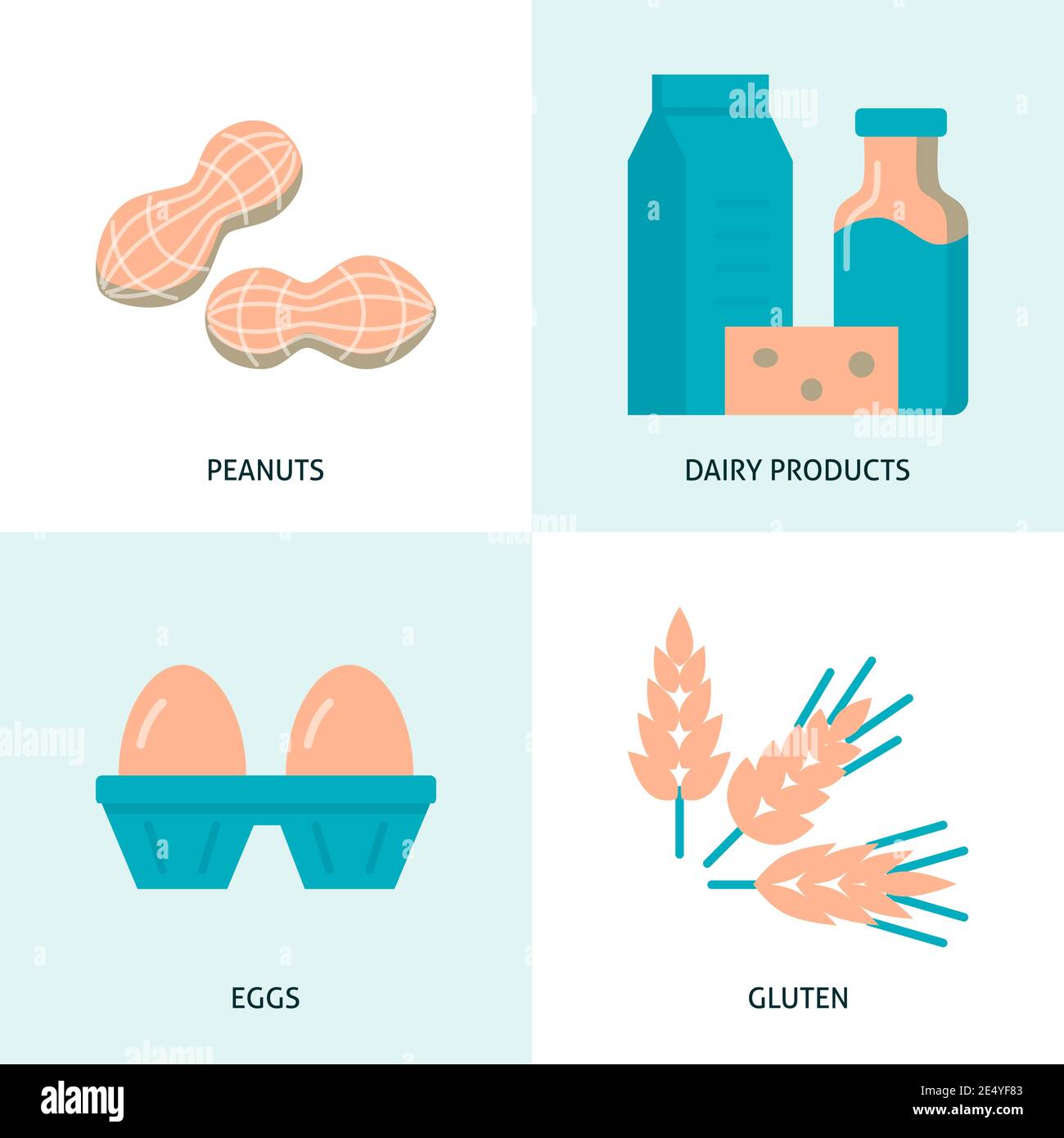 Allergy causing products icon set in flat style. Food intolerance ...