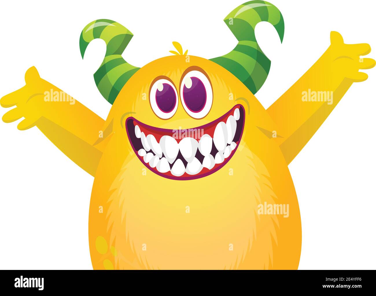 Funny cartoon monster creature waving hands. Vector Halloween ...