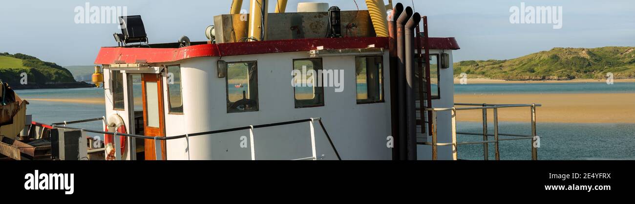 Panorama view of the bridge cabin of old ship with view of english ...