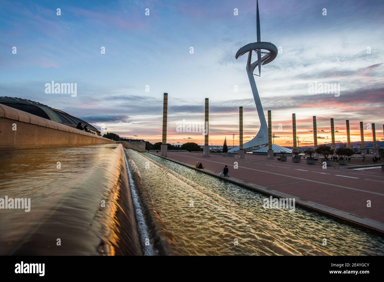 Calatrava Tower at Olimpic area during sunset, Barcelona, Spain Stock ...