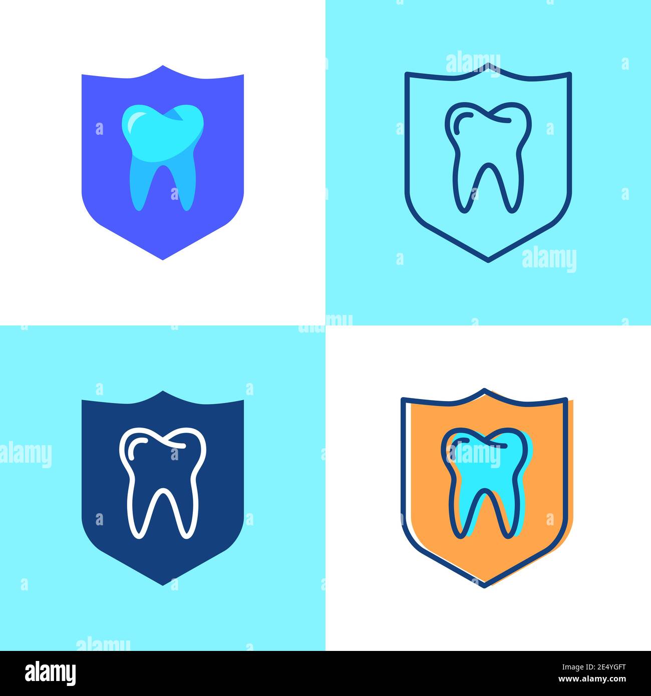 Teeth protection icon set in flat and line style. Dental shield symbol ...