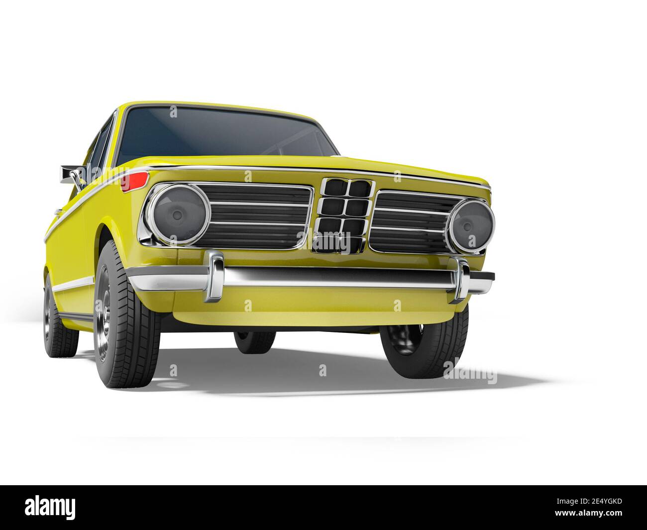 3d rendering yellow classic car with tinted windows in front of white ...