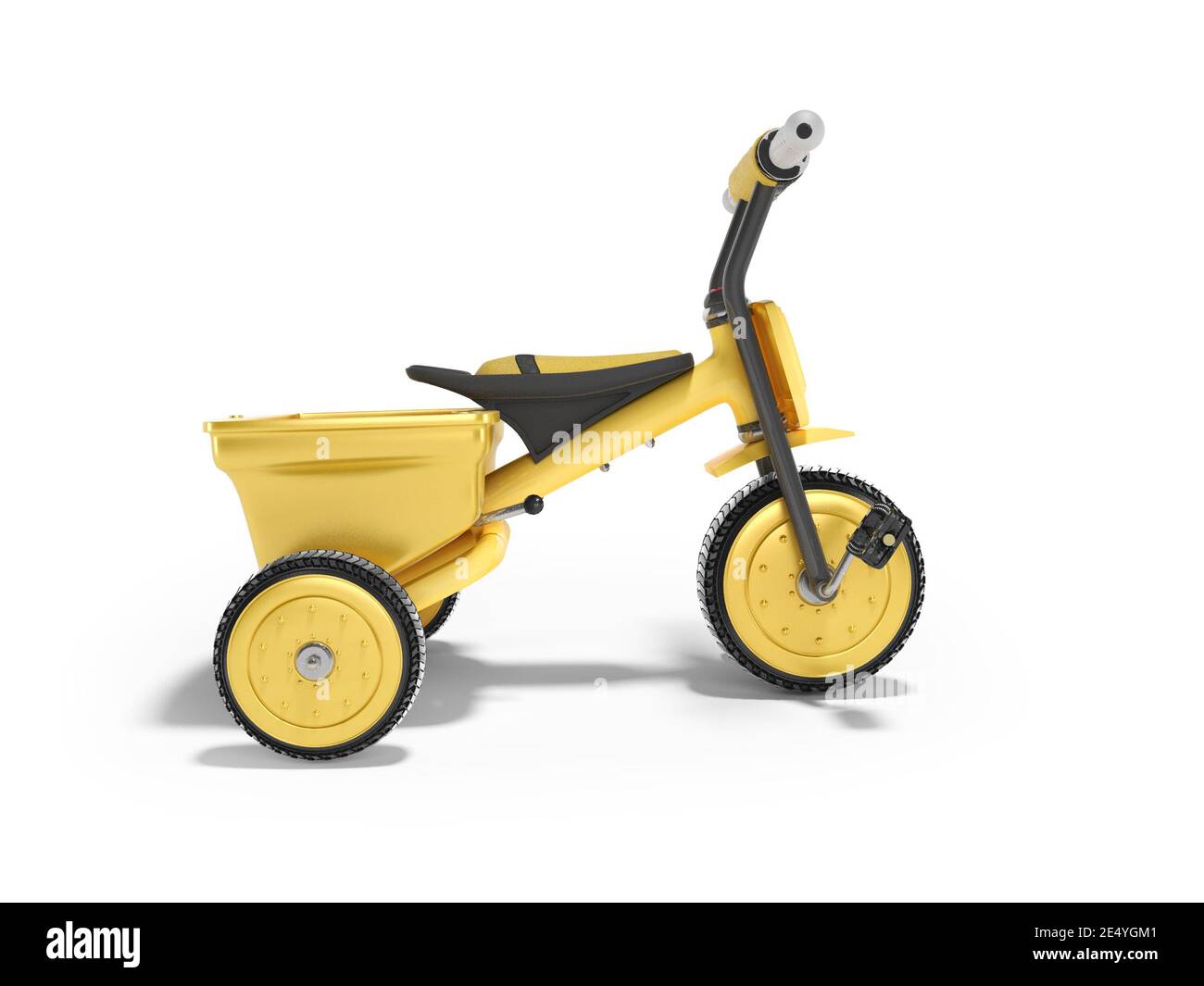 3D rendering yellow tricycle for child side view on white background ...