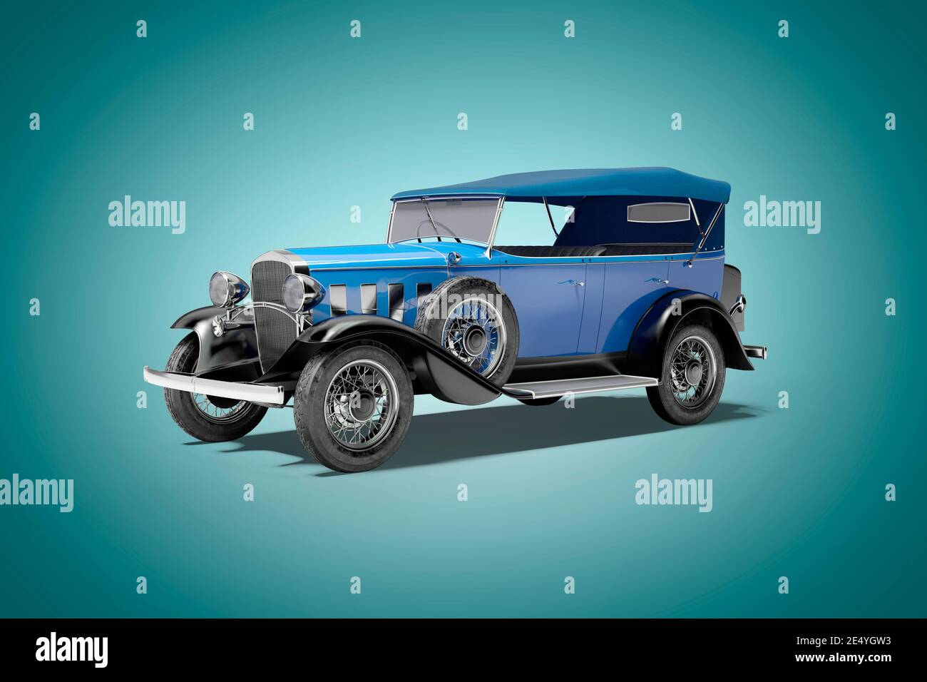 Classic retro car blue isolated 3d rendering on blue background with ...
