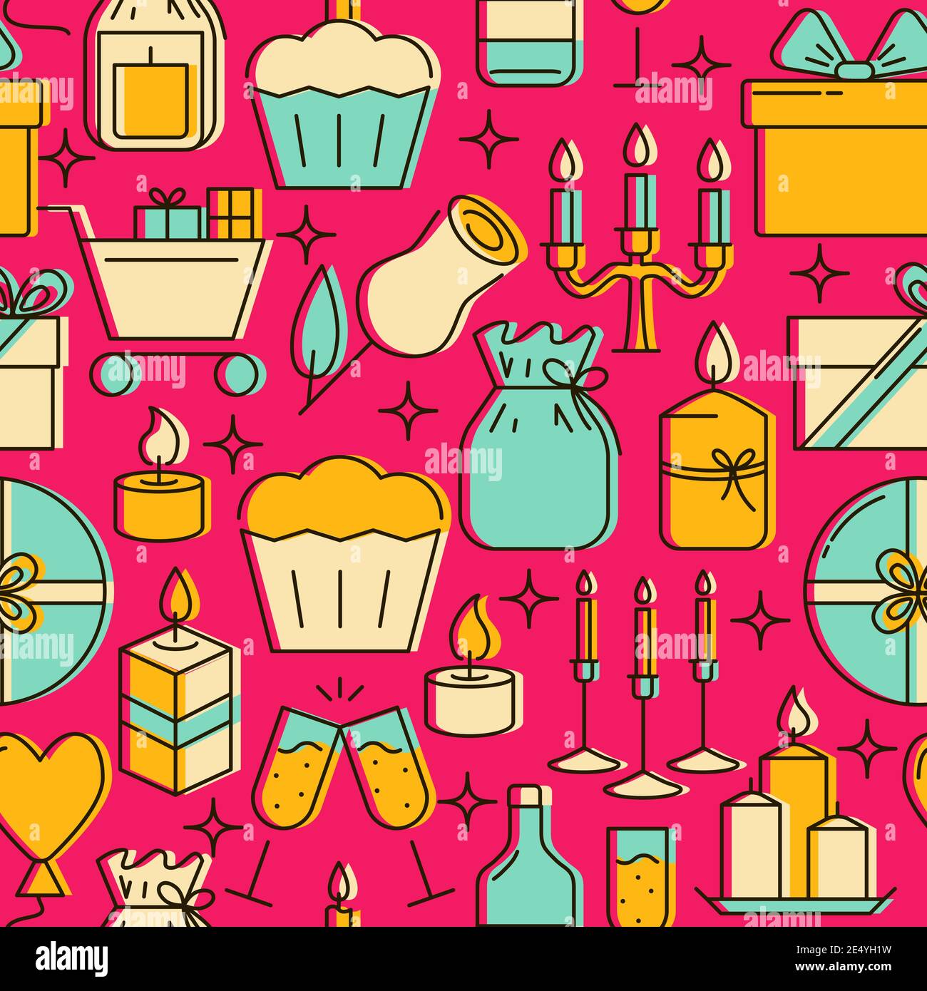 Bright holiday seamless pattern in colored line style. Repeating ...