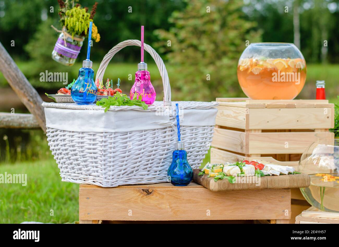 Decorated picnic place outside during summer party Stock Photo - Alamy