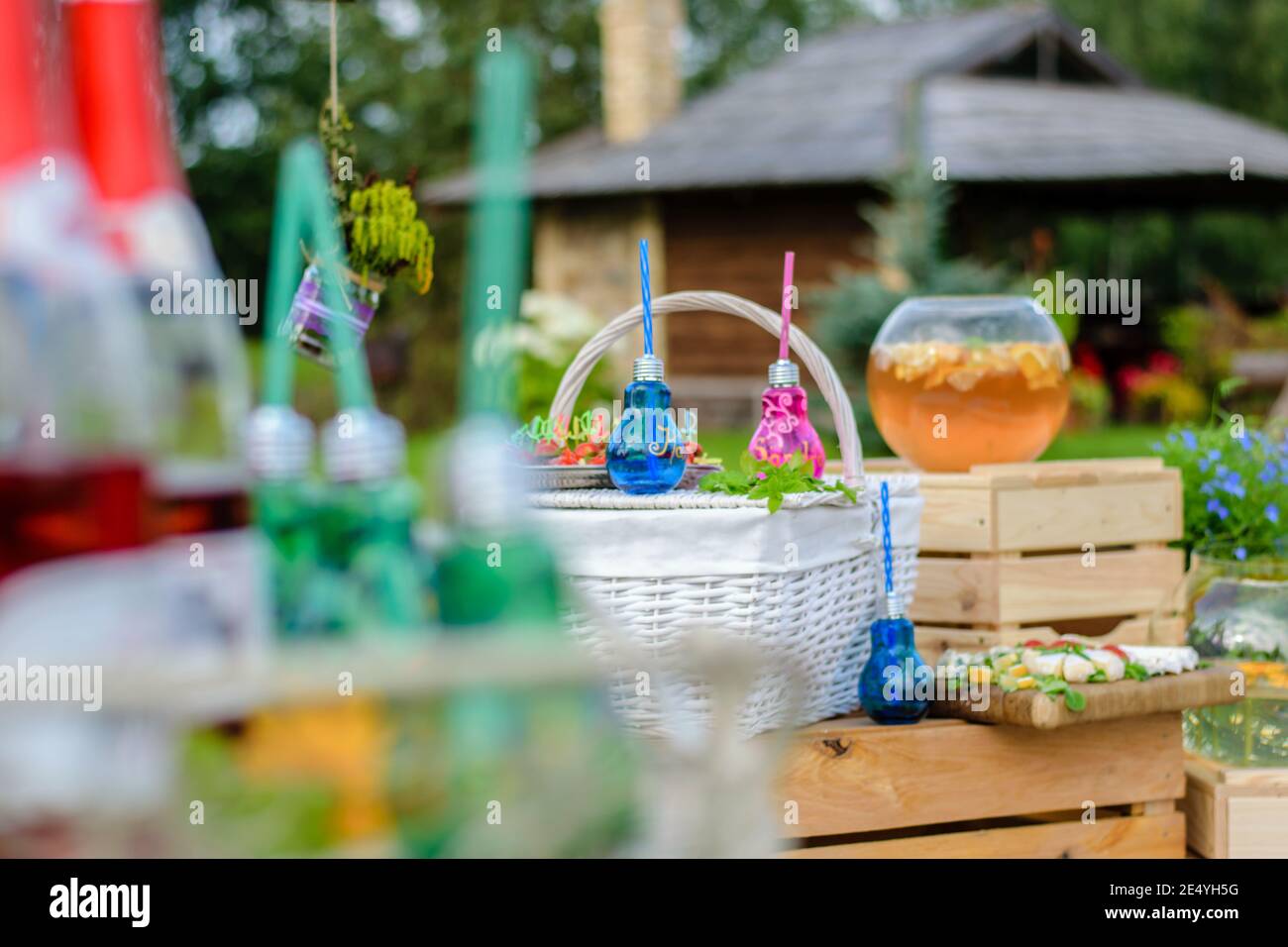 Decorated picnic place outside during summer party Stock Photo - Alamy