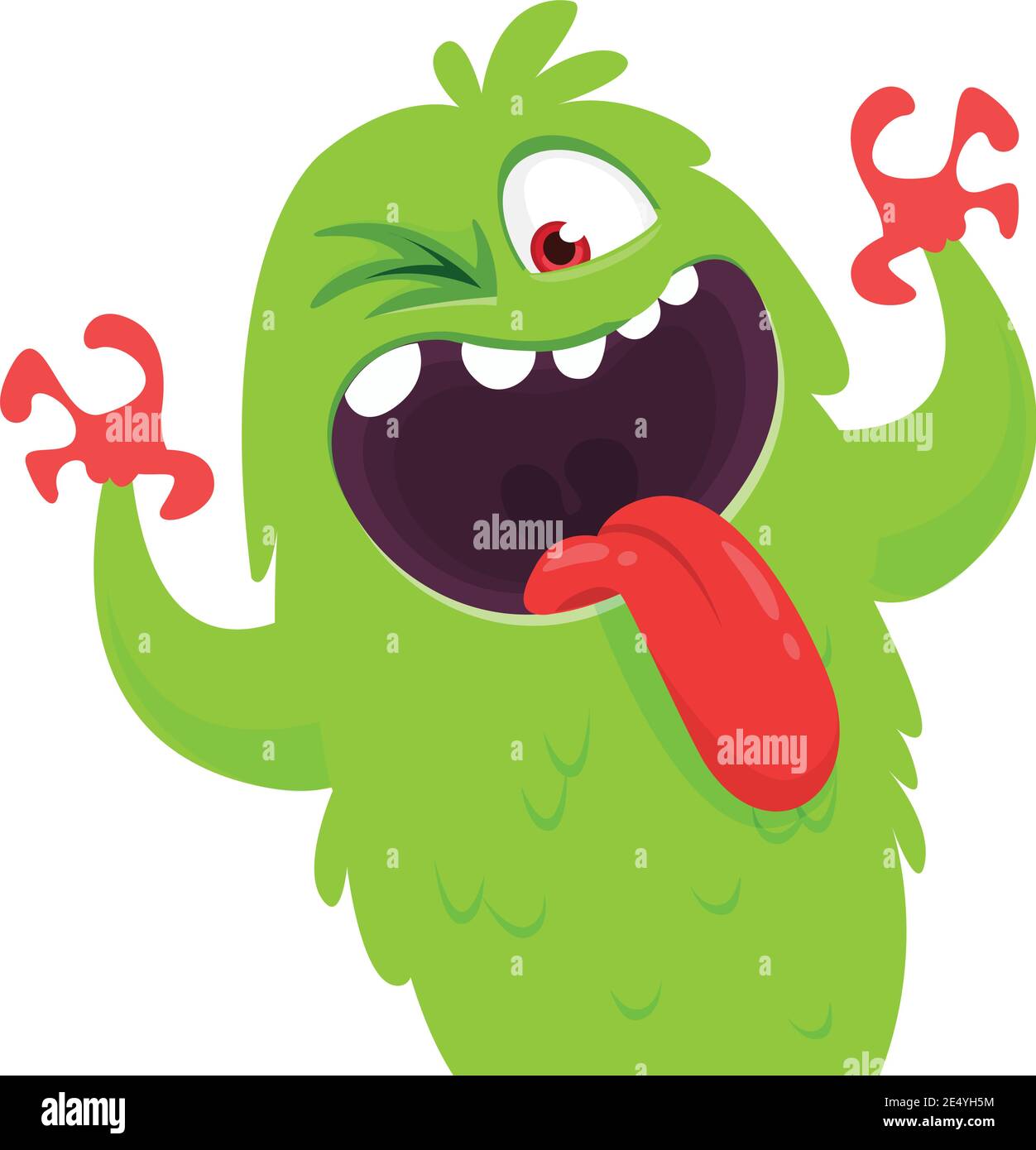Funny cartoon monster creature waving hands. Vector Halloween ...