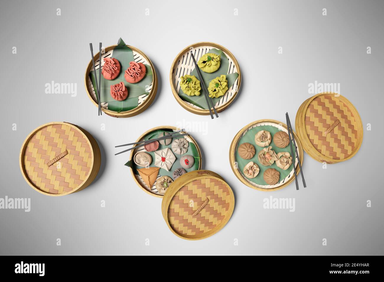 Dim Sum chinese dish concept isolated 3D rendering on orange background ...