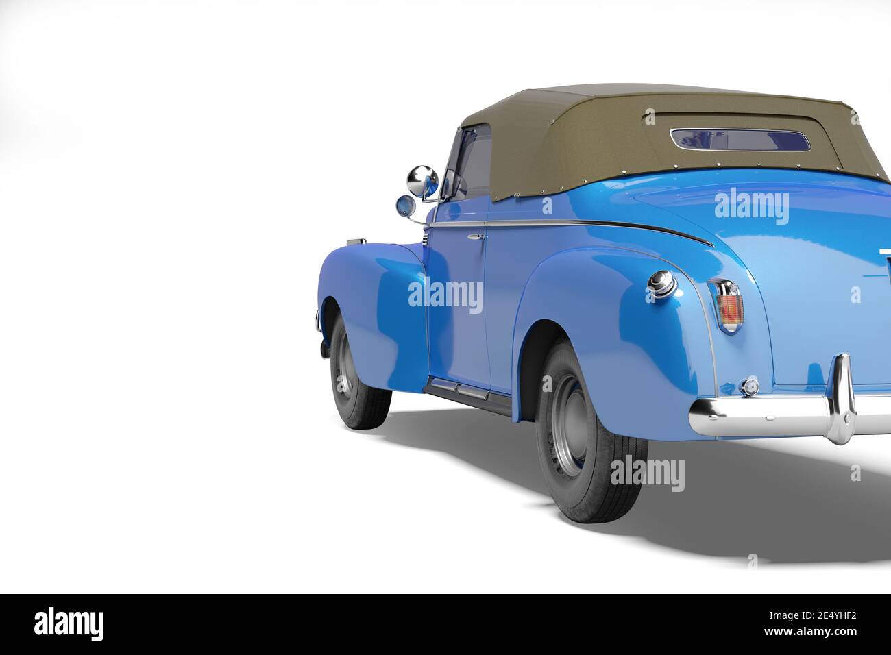 3d rendering blue car with roof with leather back view on white ...